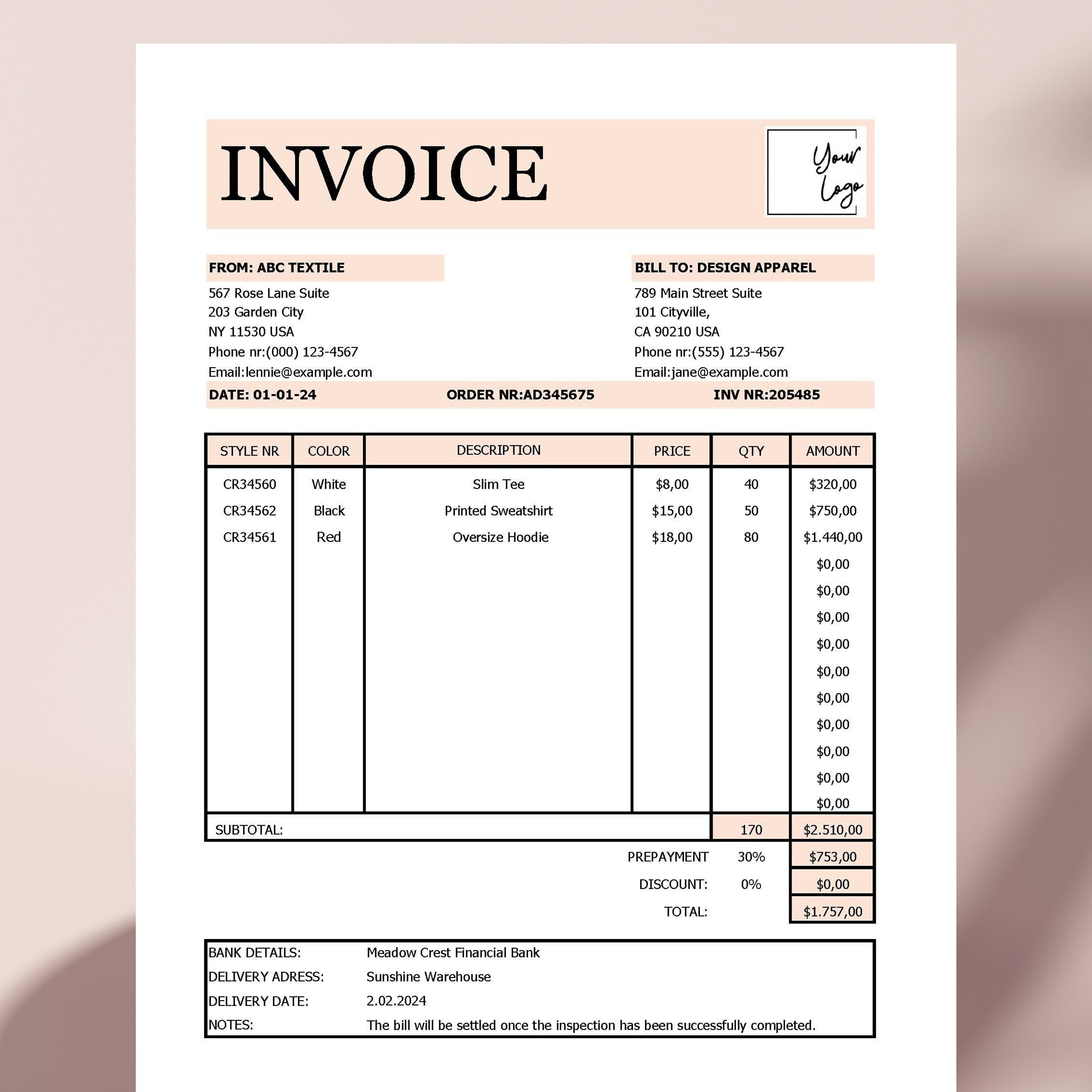 Custom Invoice Template, Editable Invoice Sheet, Small Business Template, Modern Custom Invoice ...