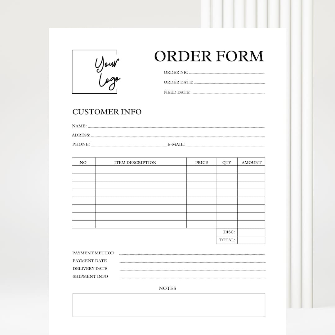 Custom Order Form Template | Purchase Order Form Template | Order Form ...