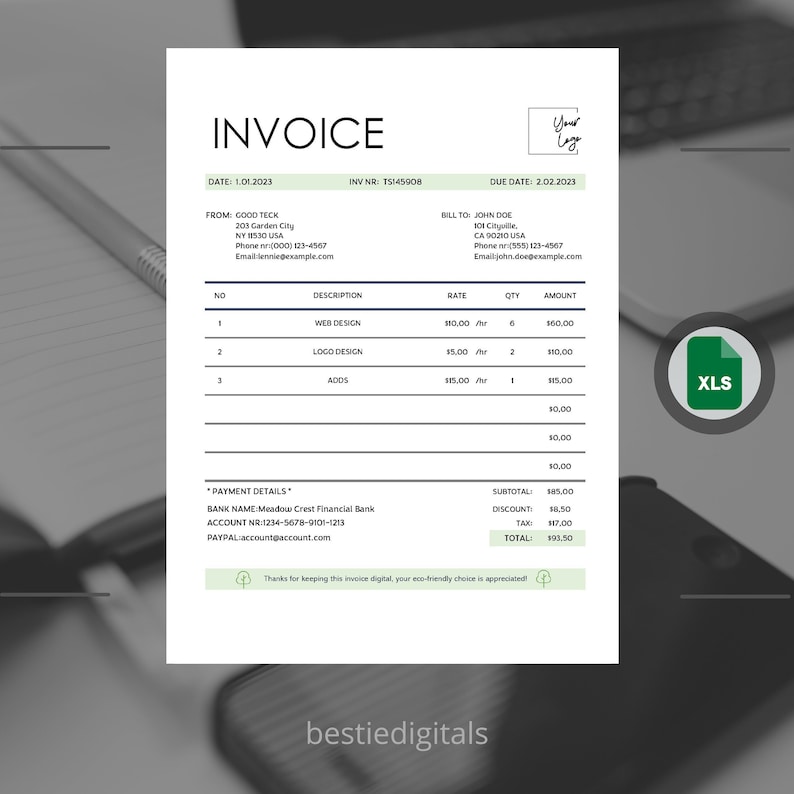 Invoice Template | Modern and Professional Invoice | Microsoft EXCEL ...