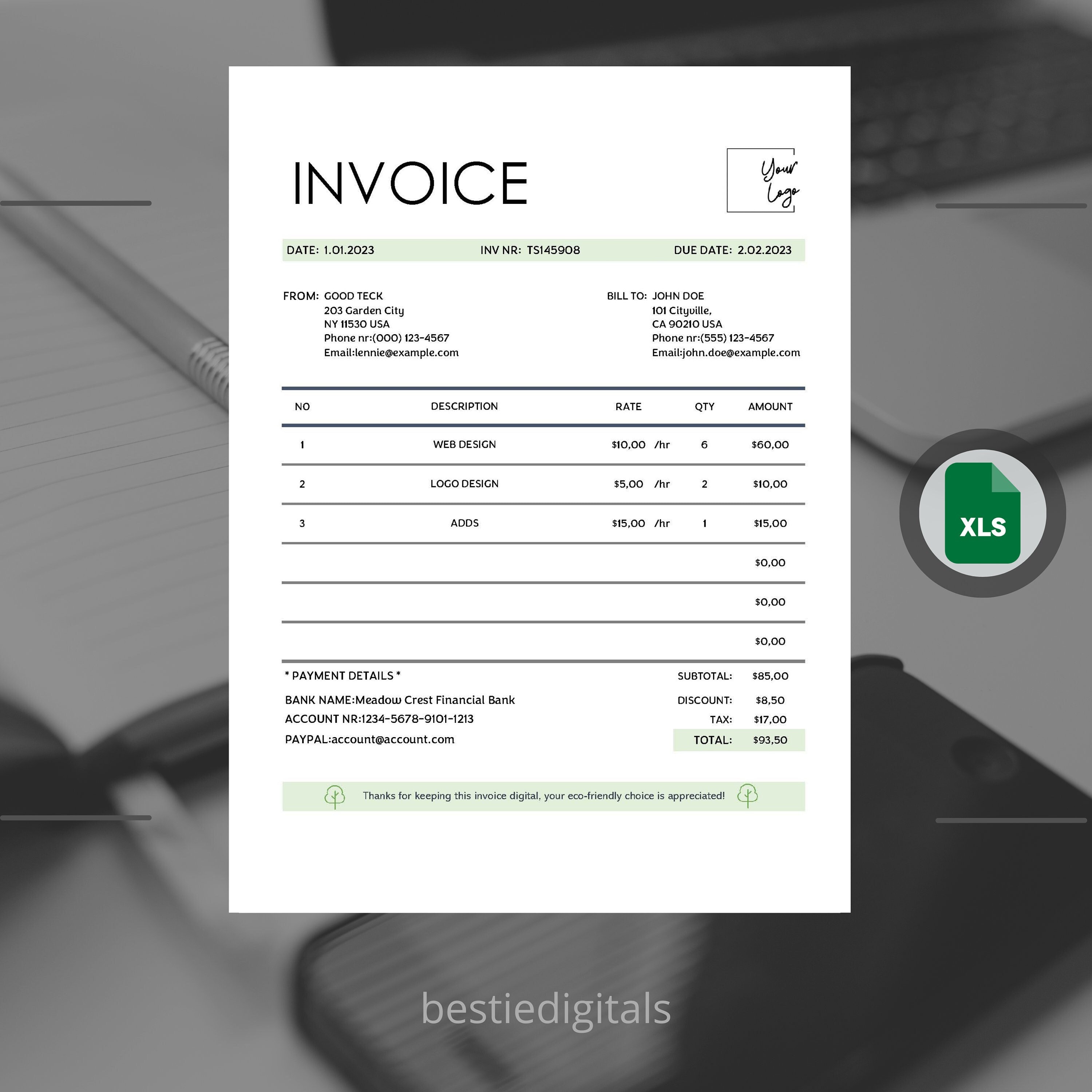 Invoice Template | Modern and Professional Invoice | Microsoft EXCEL ...