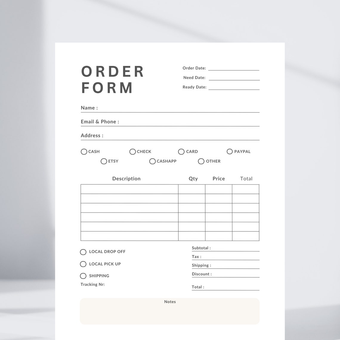 Order Form Editable | Crafters Order Form Template | Etsy Shop Craft ...