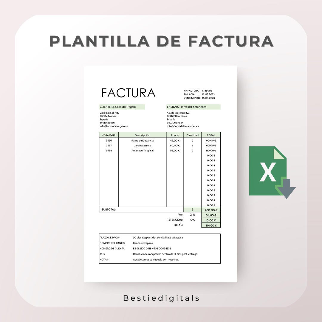 Plantilla De Factura Española Para Excel - Formato A4 Personalizable ...