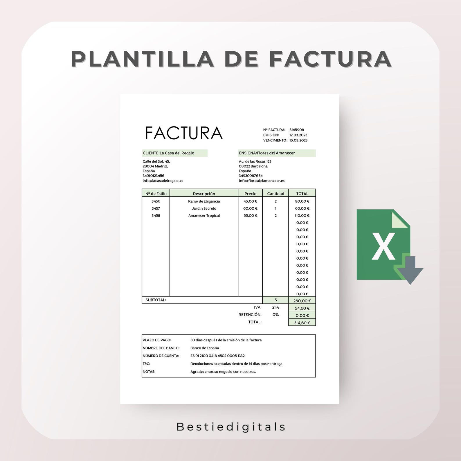Spanish Invoice Template: Customizable Excel Format (digital Download ...