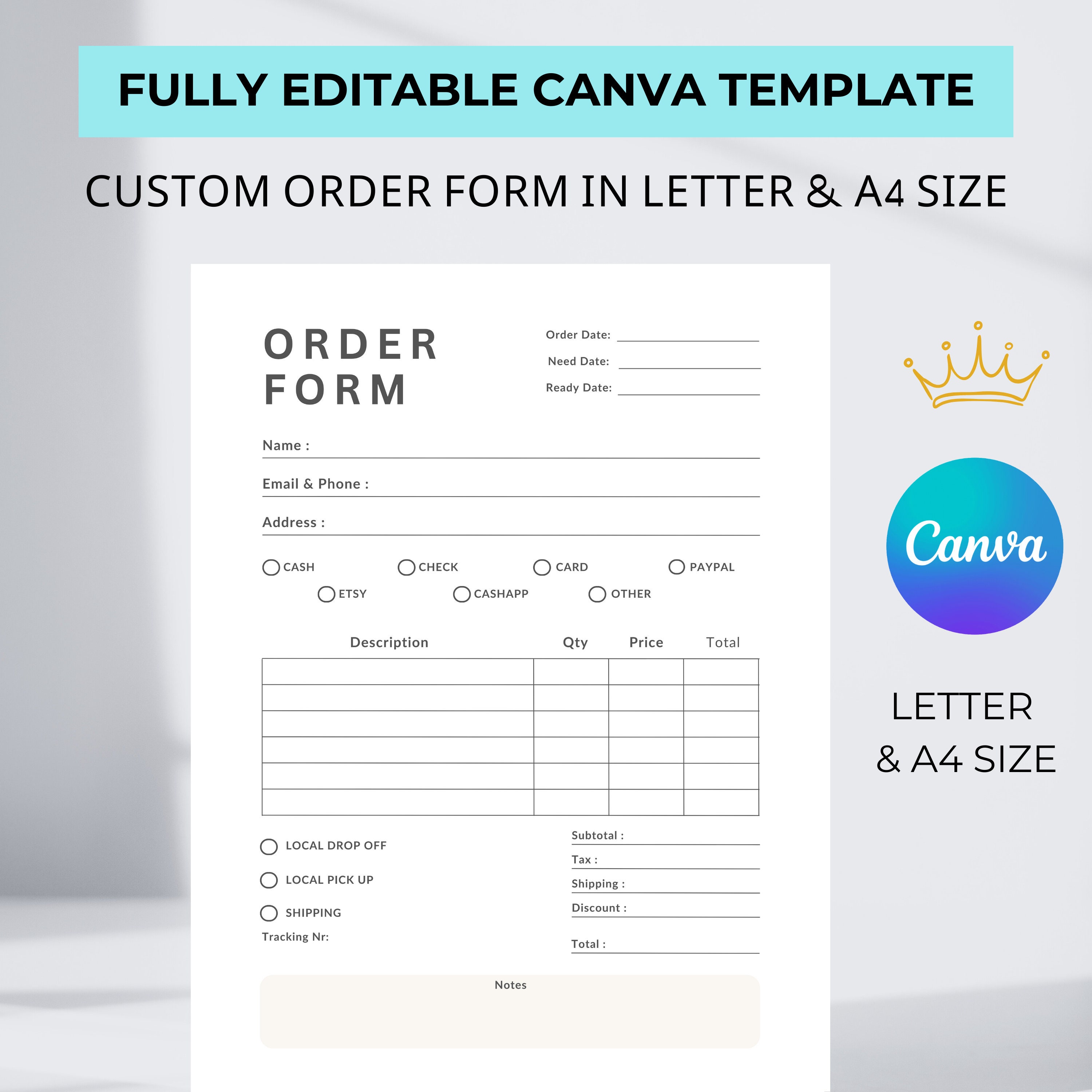Order Form Editable | Crafters Order Form Template | Etsy Shop Craft ...