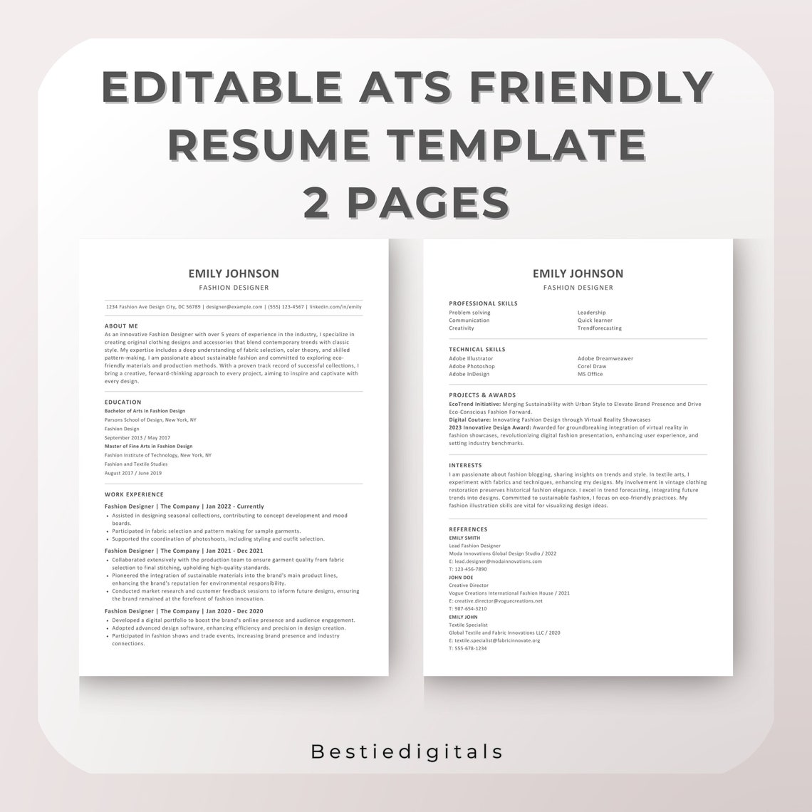 CLEAN MODERN Ats-friendly Resume Template Canva Easy to Edit ...