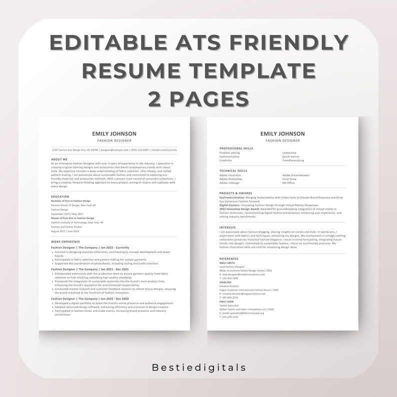 CLEAN MODERN Ats-friendly Resume Template Canva Easy to Edit ...