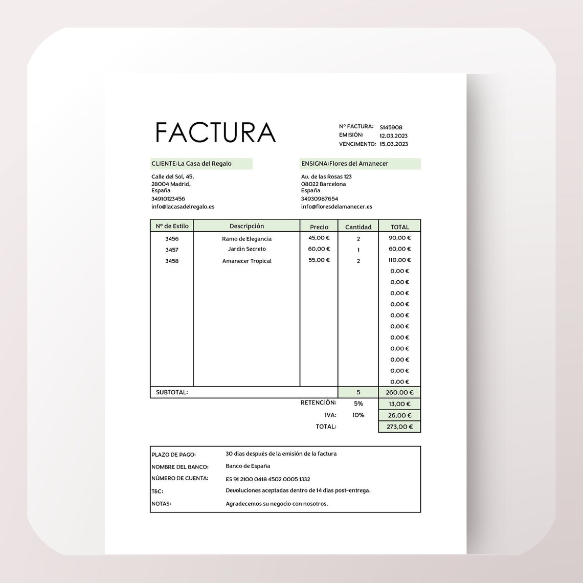 Plantilla De Factura Española Para Excel Formato A4 Personalizable ...