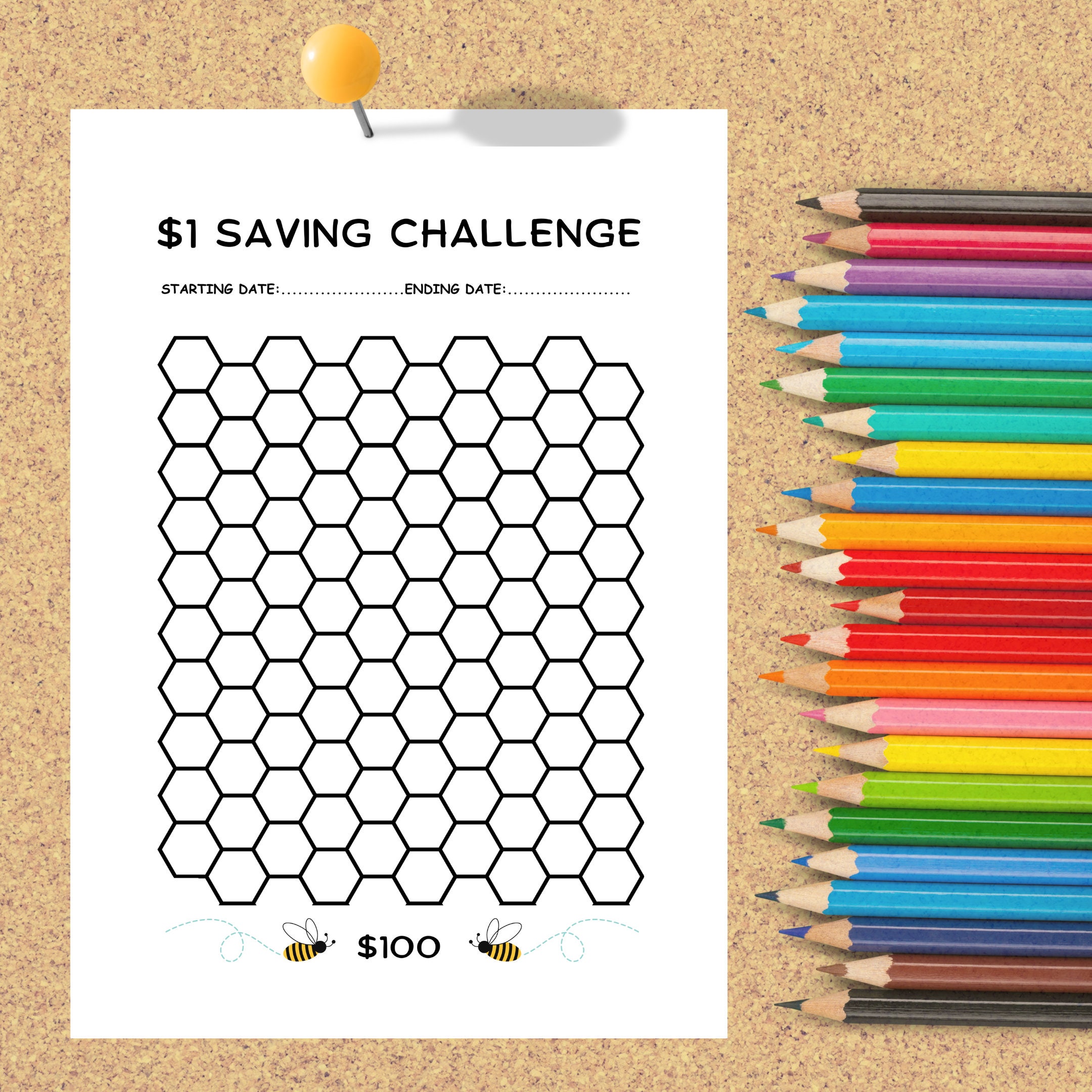 Bee Savings Challenge, Printable Savings, Fun Savings Tracker, Cash ...