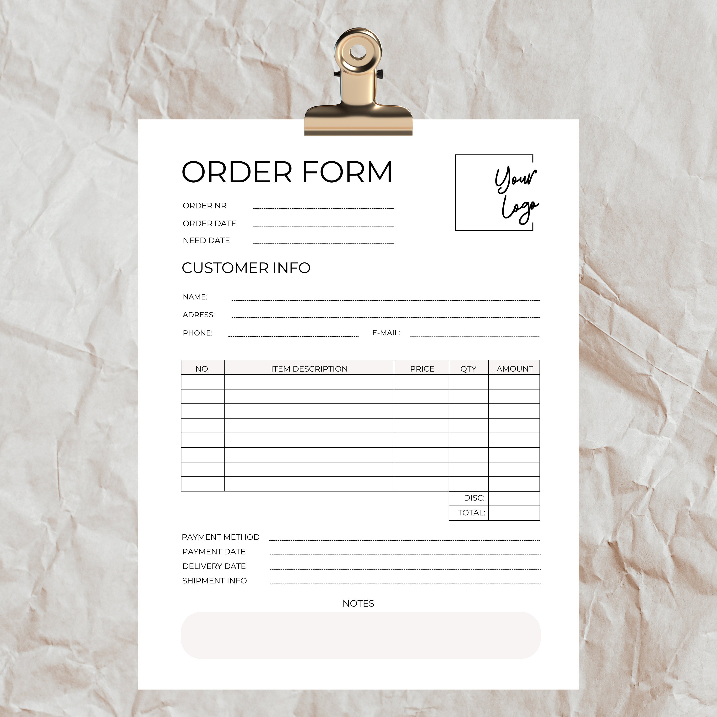 Custom Order Form Template | Purchase Order Form Template | Order Form ...