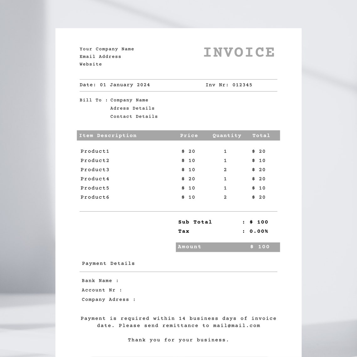 Editable Canva Invoice Design - Professional & Customizable - A4 and ...