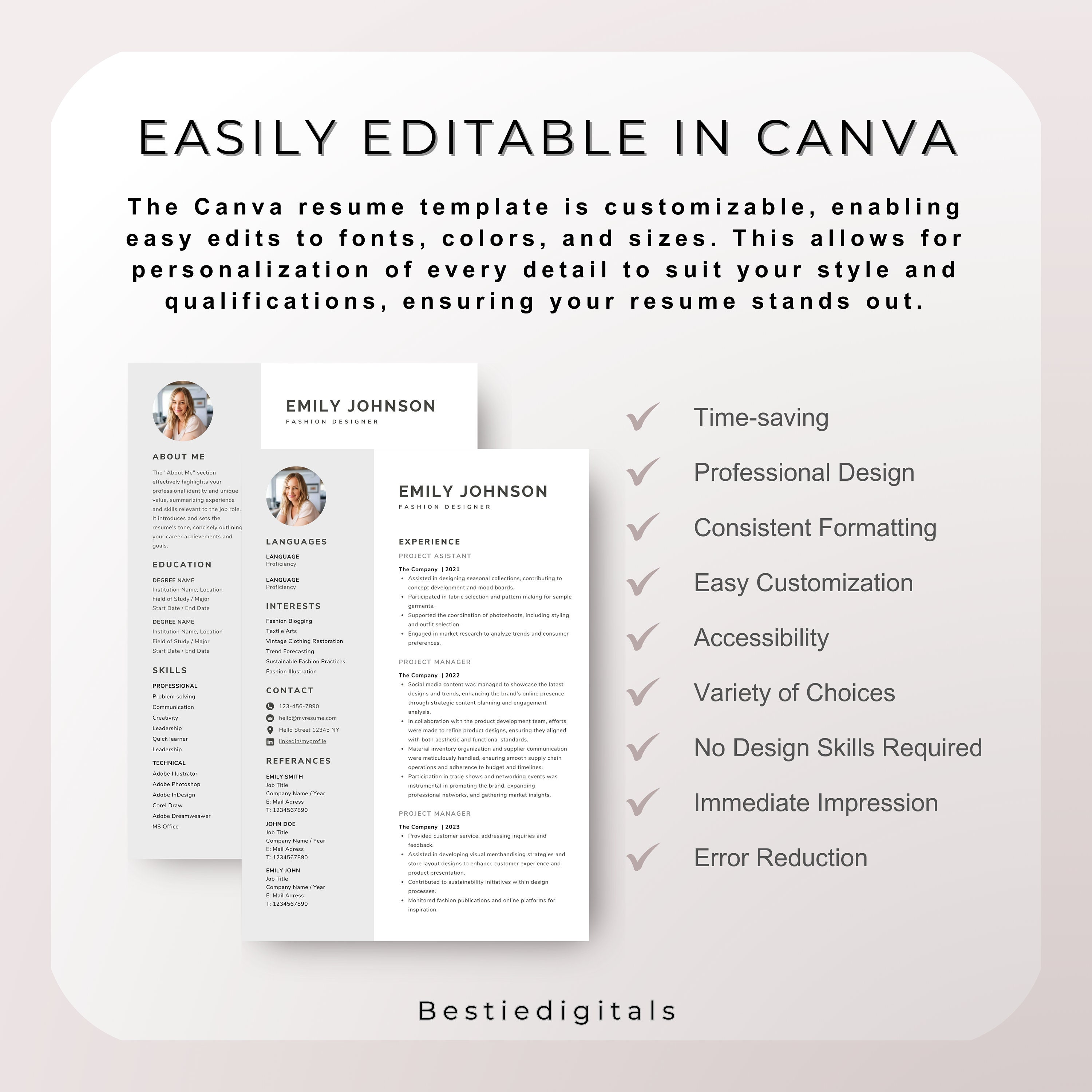 CLEAN MODERN Resume Template Editable Template in Canva Easy to Edit ...