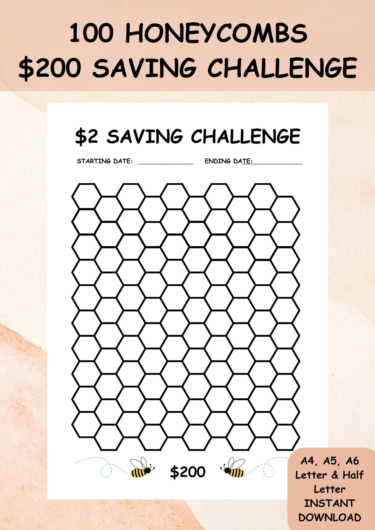 Save 200 USD Challenge Tracker - Instant Download PDF in A4, A5, A6 ...