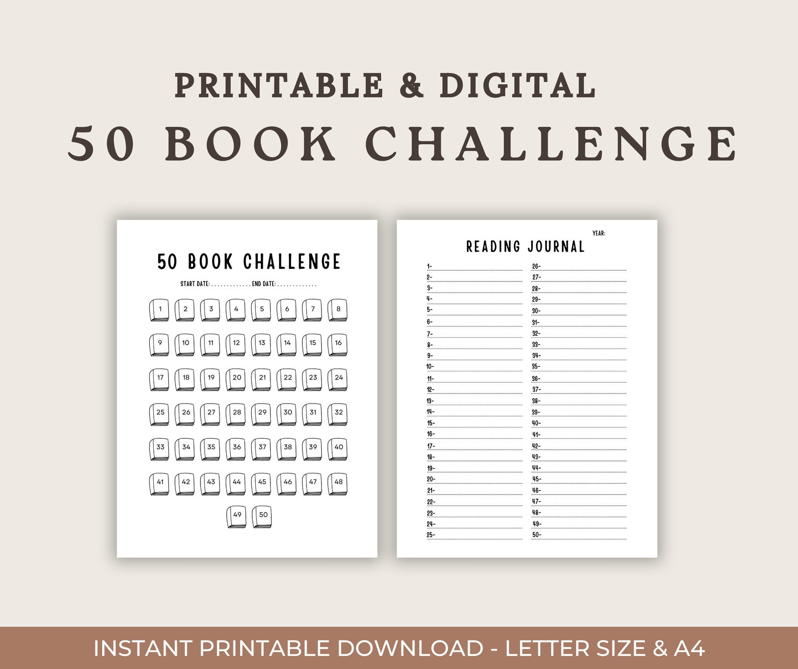Printable Reading Challenge PDF Digital Download Reading Tracker Book ...