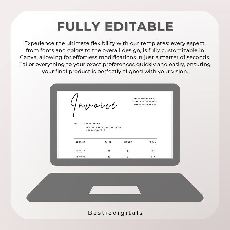 Editable Canva Invoice Template: Minimalist Design, A4/letter Size ...