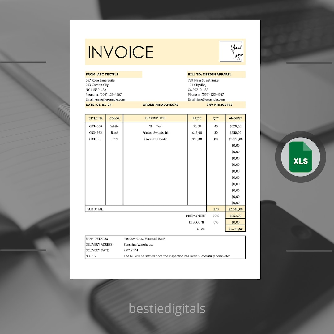 Invoice Template PDF Editable Invoice, Custom Invoice , Printable ...