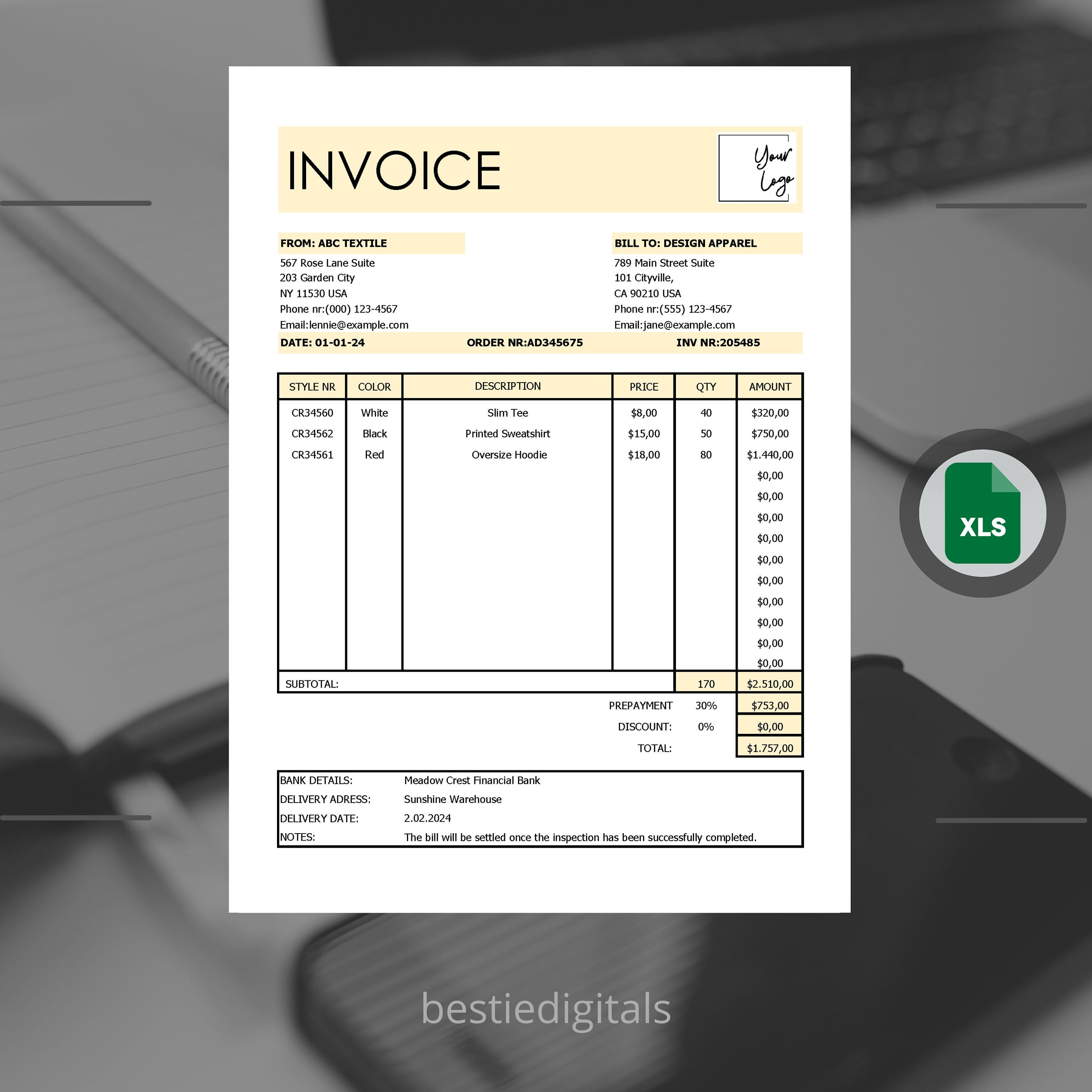Invoice Template PDF Editable Invoice, Custom Invoice , Printable ...