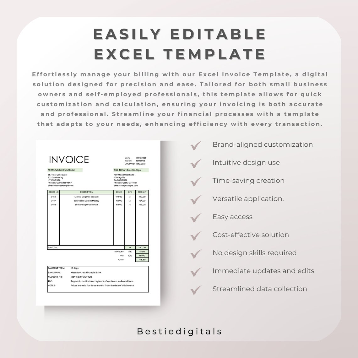Modern Invoice Template: Customizable Business Excel (printable) - Etsy