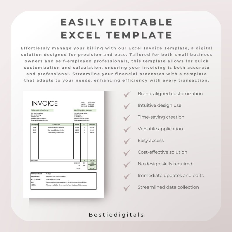 Modern Invoice Template: Customizable Business Excel (printable) - Etsy UK