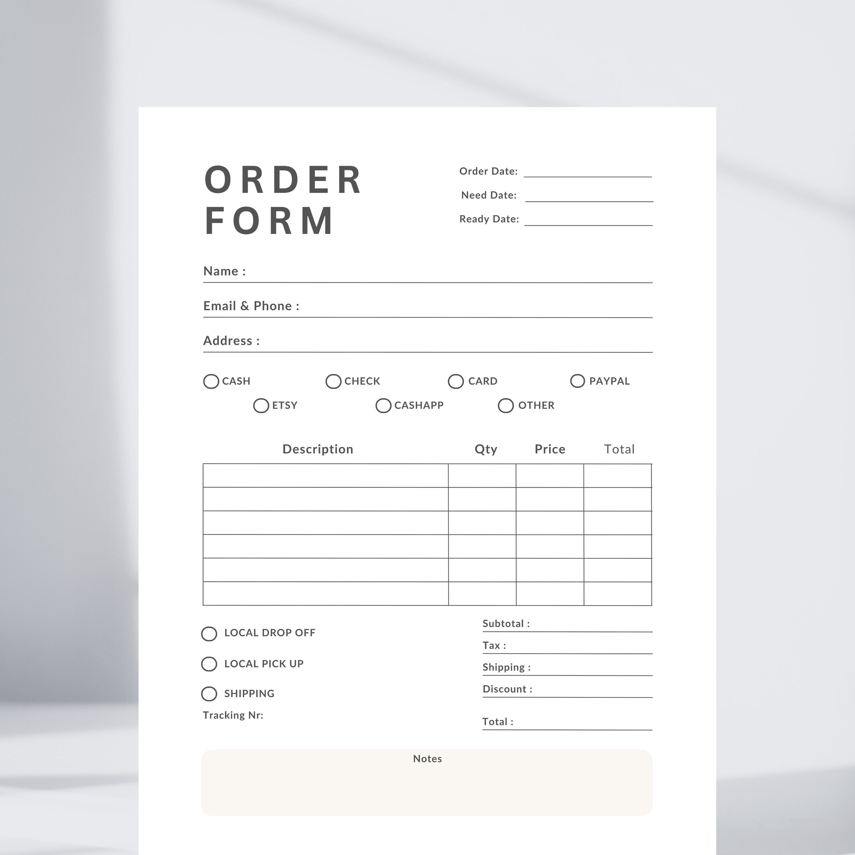Editable Order Form Template Crafters Order Easy Canva Template Simple ...
