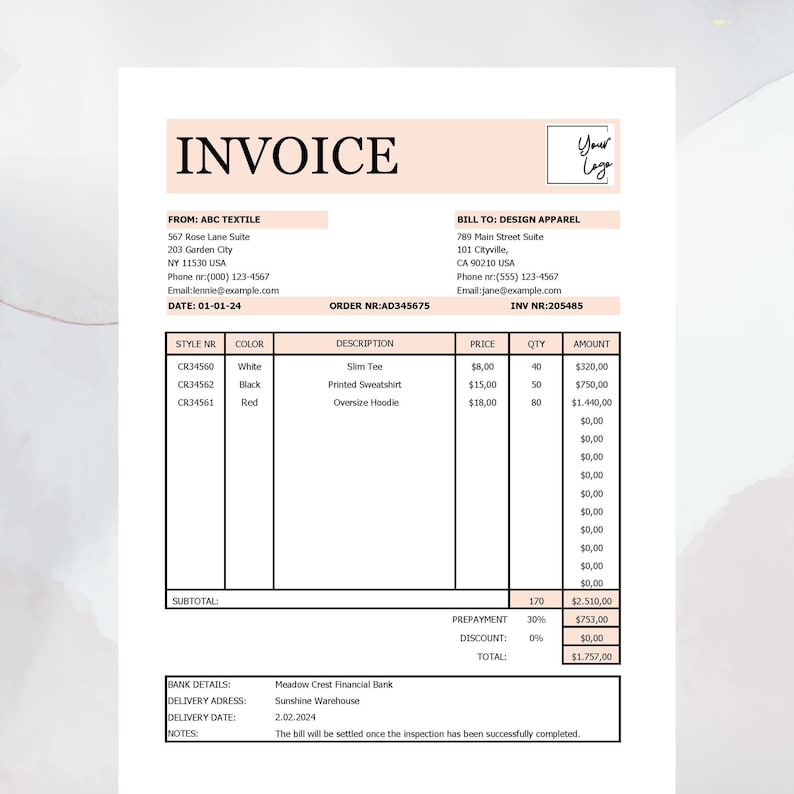 Modern Business Invoice Template: Minimalist Excel Design (printable ...