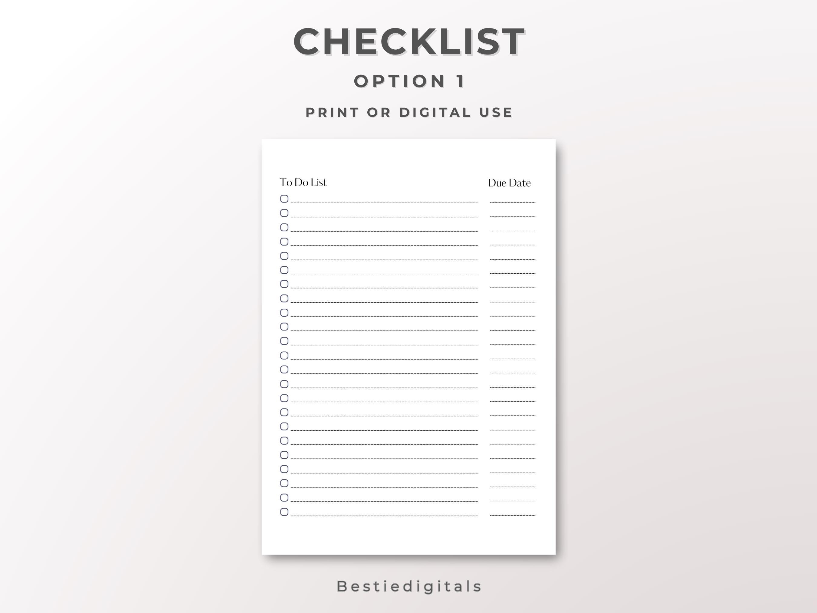 Printable PDF Form Checklist A4, A5, HP Planner & Letter Size Instant ...