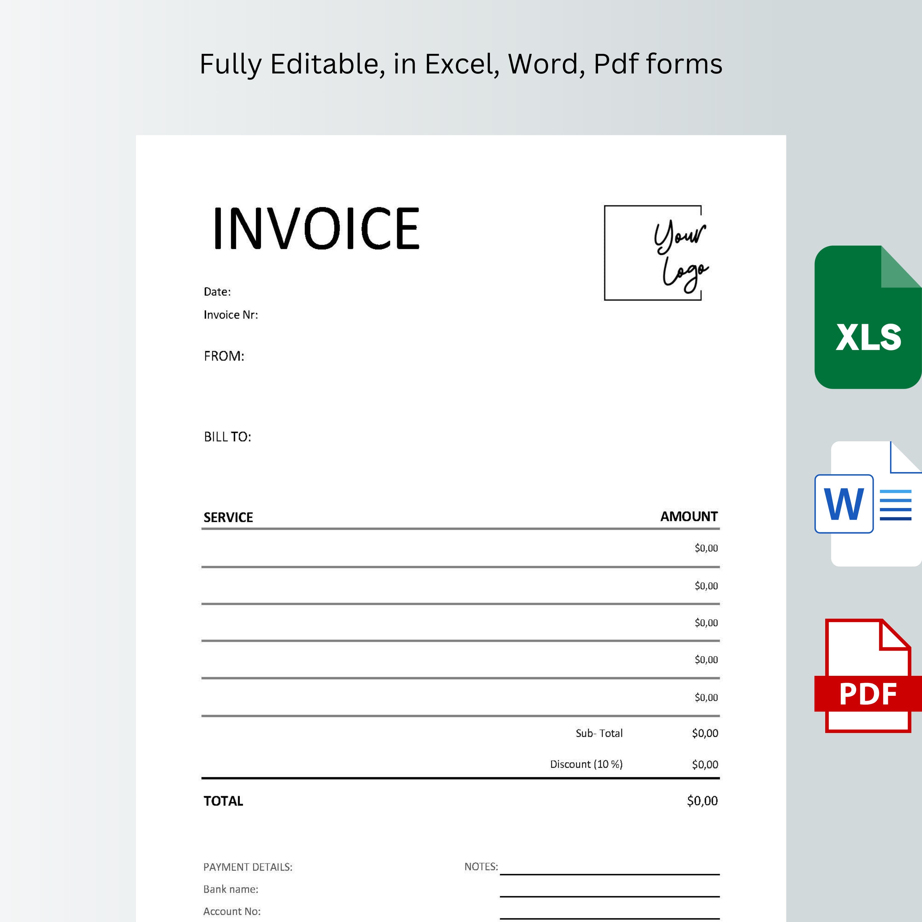 Editable Business Invoice Template: Minimalist Form (PDF, Google Docs ...