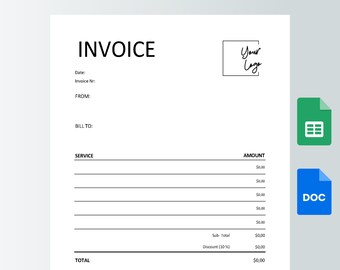 Invoice Template Editable PDF/ Word/ Googledocs/ Googlesheets Template, Customizable ...