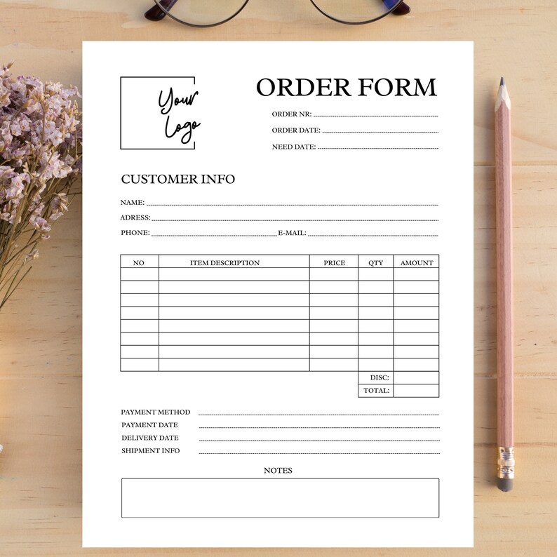 Custom Order Form Template | Purchase Order Form Template | Order Form ...
