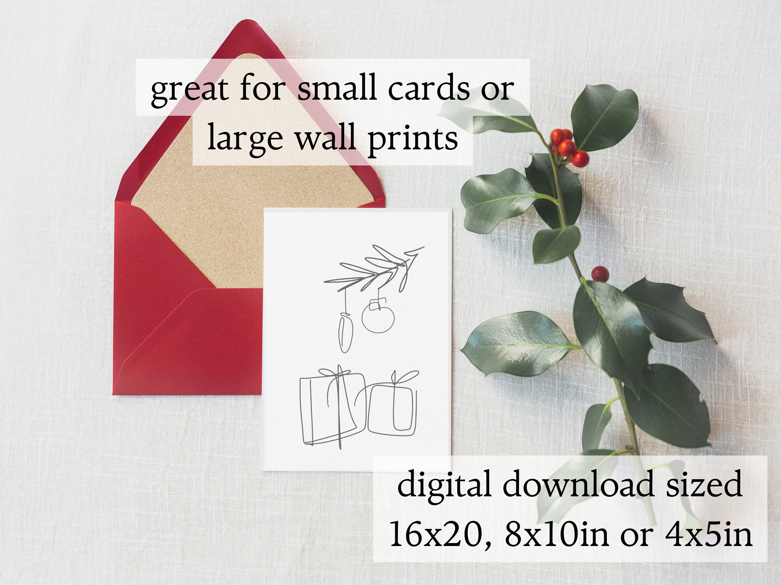 Christmas Line Art Print, Printable Christmas Decor, Scandinavian ...