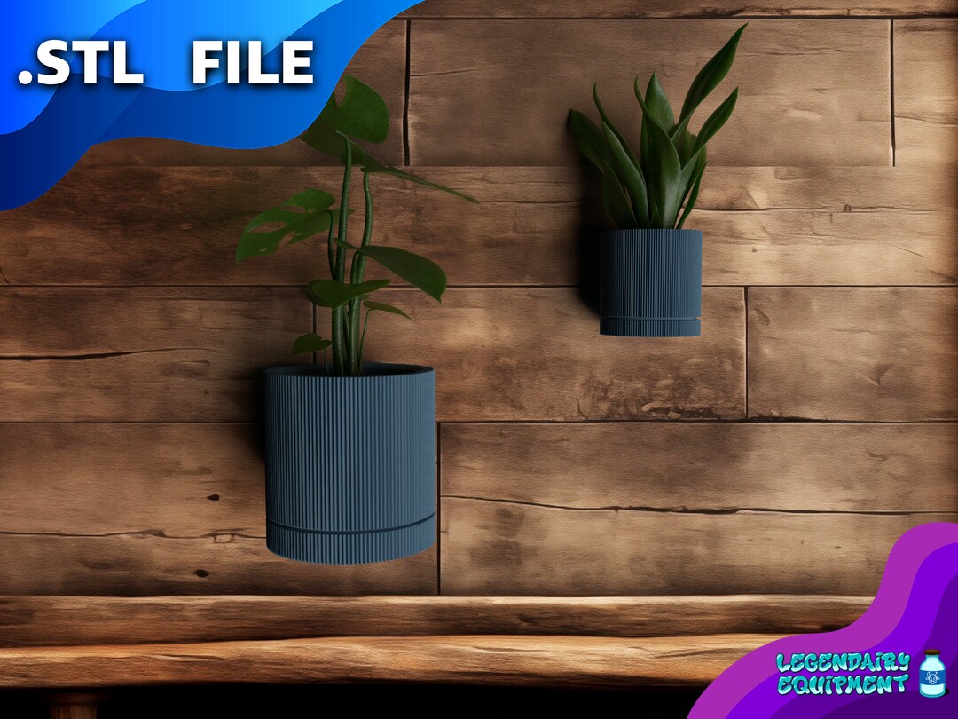 STL Files - Floating Wall Planter With Drip Tray - Fins / Lines Texture ...