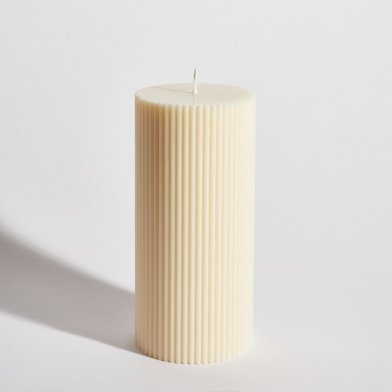 Ribbed Pillar Decorative Candle - Etsy UK