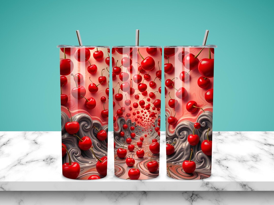 Trippy 3D Seamless Cherry Pattern Sublimation Tumbler Wrap PNG for 20 ...