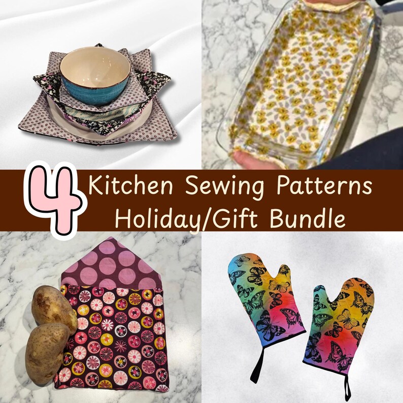 Kitchen Sewing Pattern Bundle: 4 Beginner Templates & Tutorials for ...
