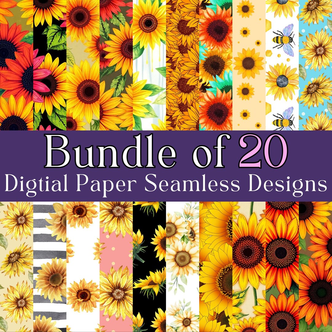 Sunflower Digital Paper Bundle Set of 20 Seamless Designs for DIY ...
