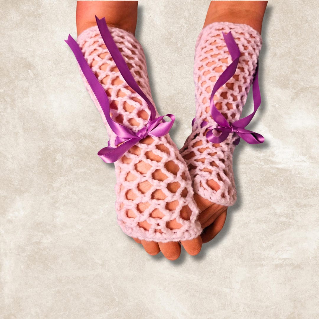 Crochet Fishnet Fingerless Gloves Tutorial With Video - Sizes Small ...