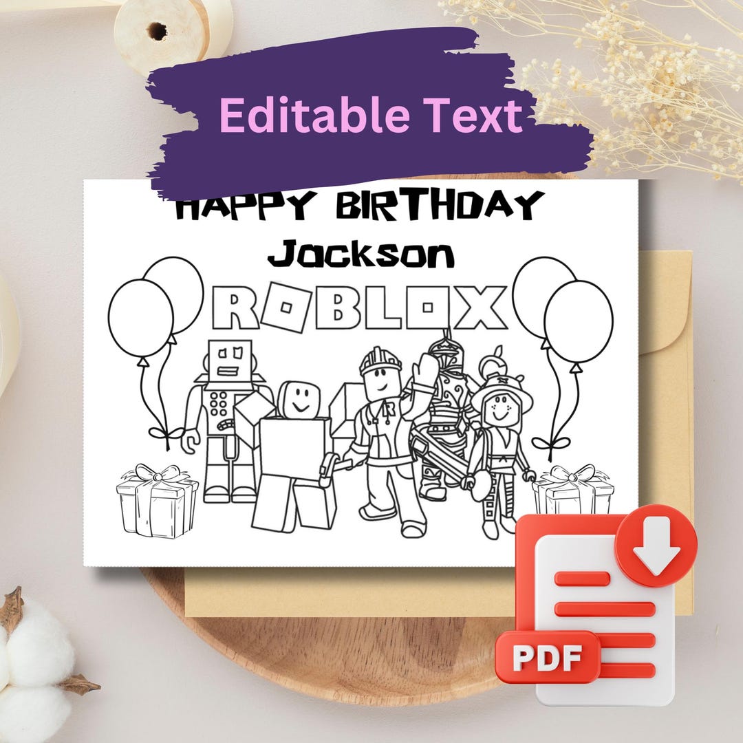 Color Your Own Rob-lox Inspired Characters Card Editable Text Included ...