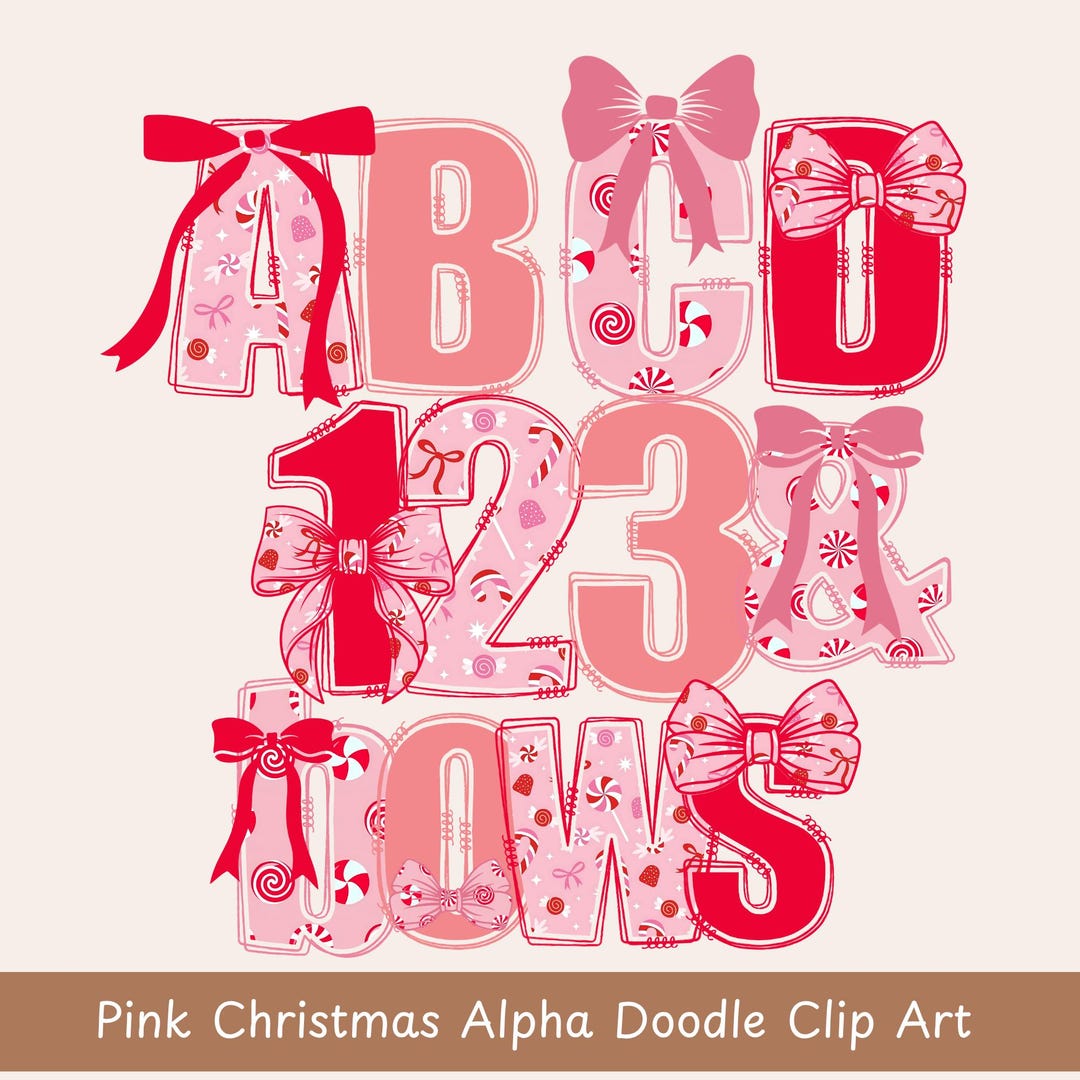 Christmas Alphabet Clip Art – Pink & Red Bows, 300 DPI (digital ...