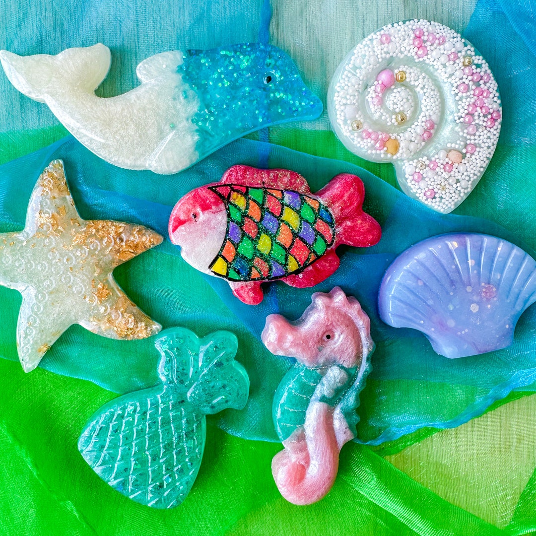 Resin Very Chunky Ocean Creatures and Shells Set of 7 Loose Parts Small ...