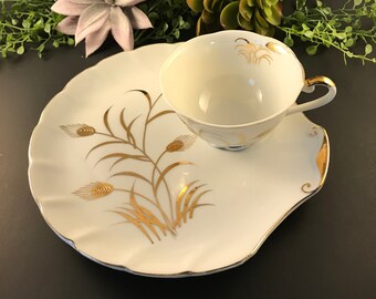 Lefton China Golden Wheat Hand Painted Footed Cup and Saucer With Gold ...