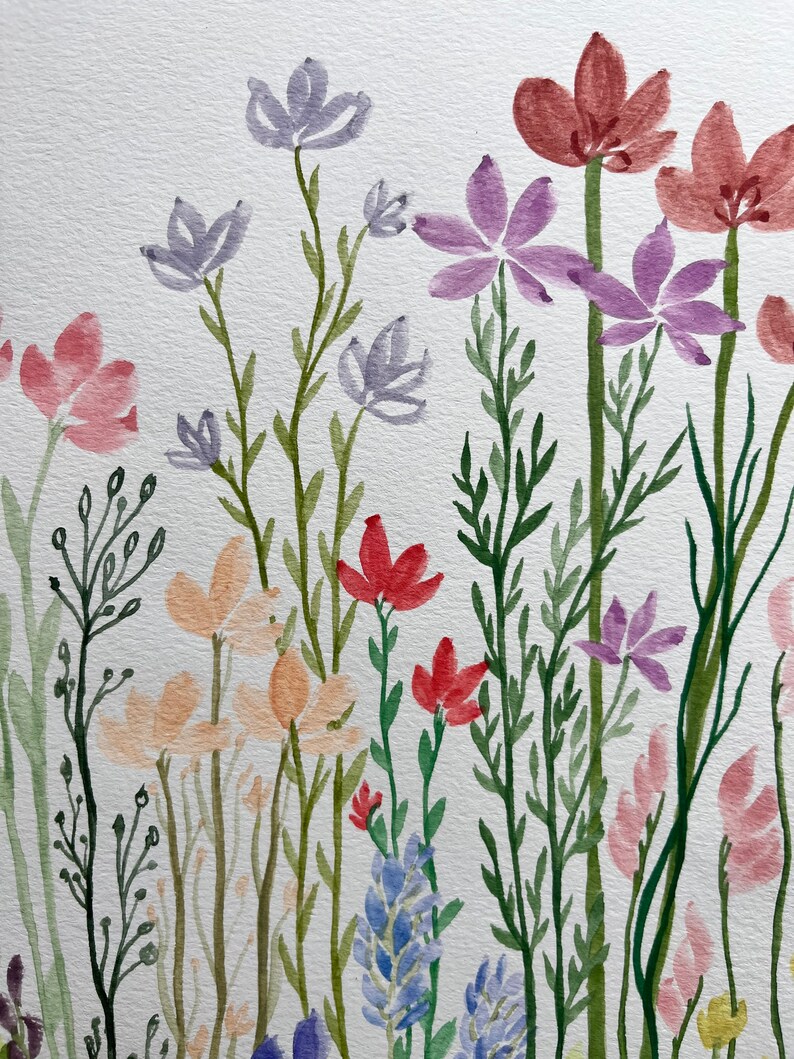 Watercolor Wildfrower, Flower Painting With Vines and Various Colors ...