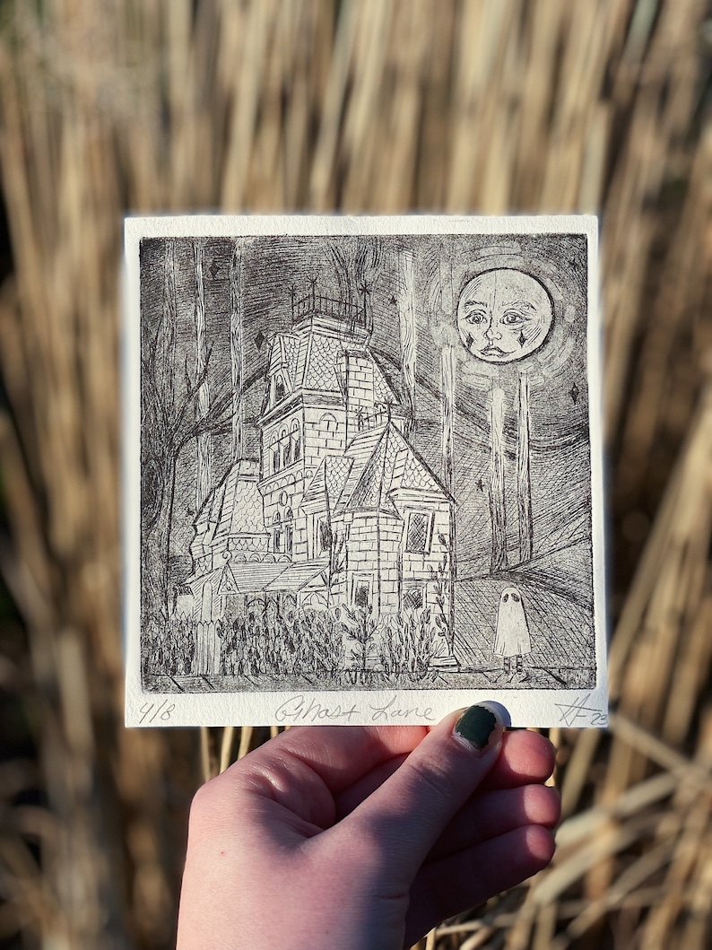 Intaglio Etching Print 4x4” - “ghost Lane” - Etsy