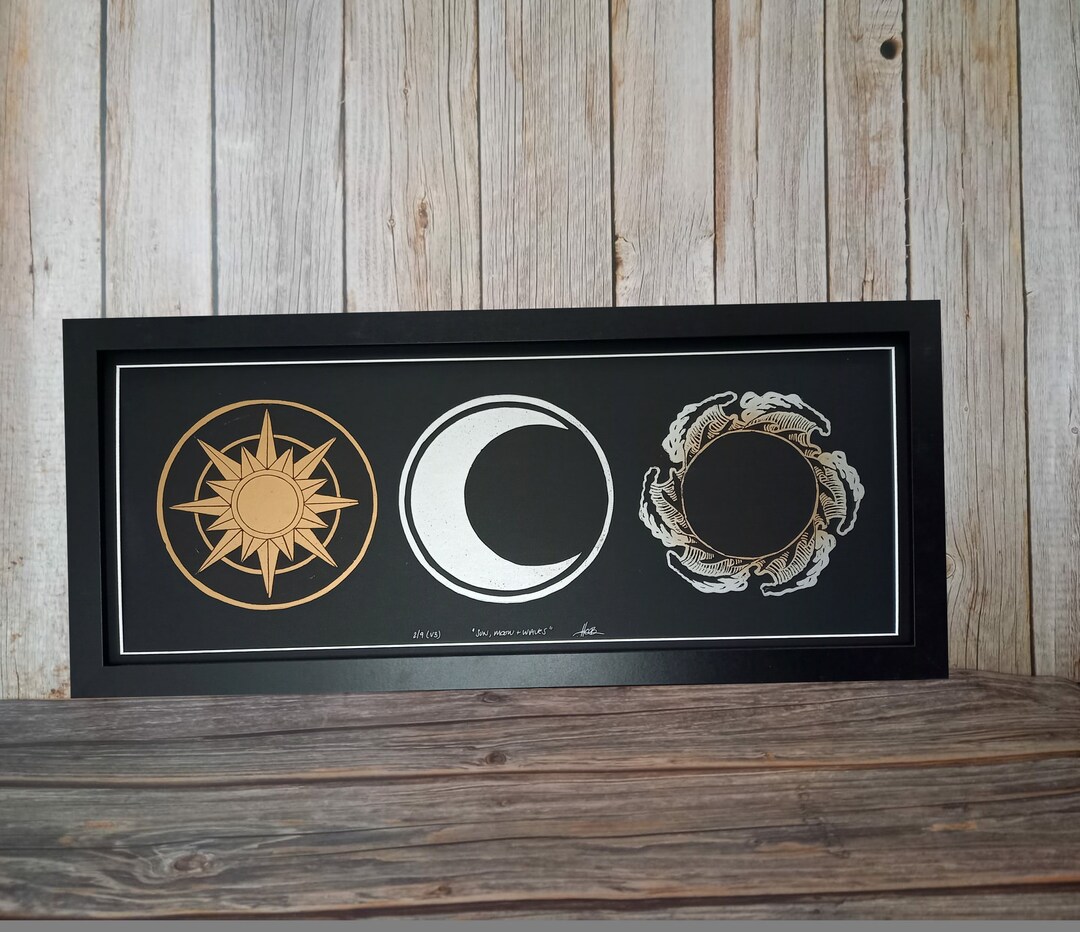 Sun, Moon, Wave Lino Print Triptych: Gold & Silver Limited Edition - Etsy
