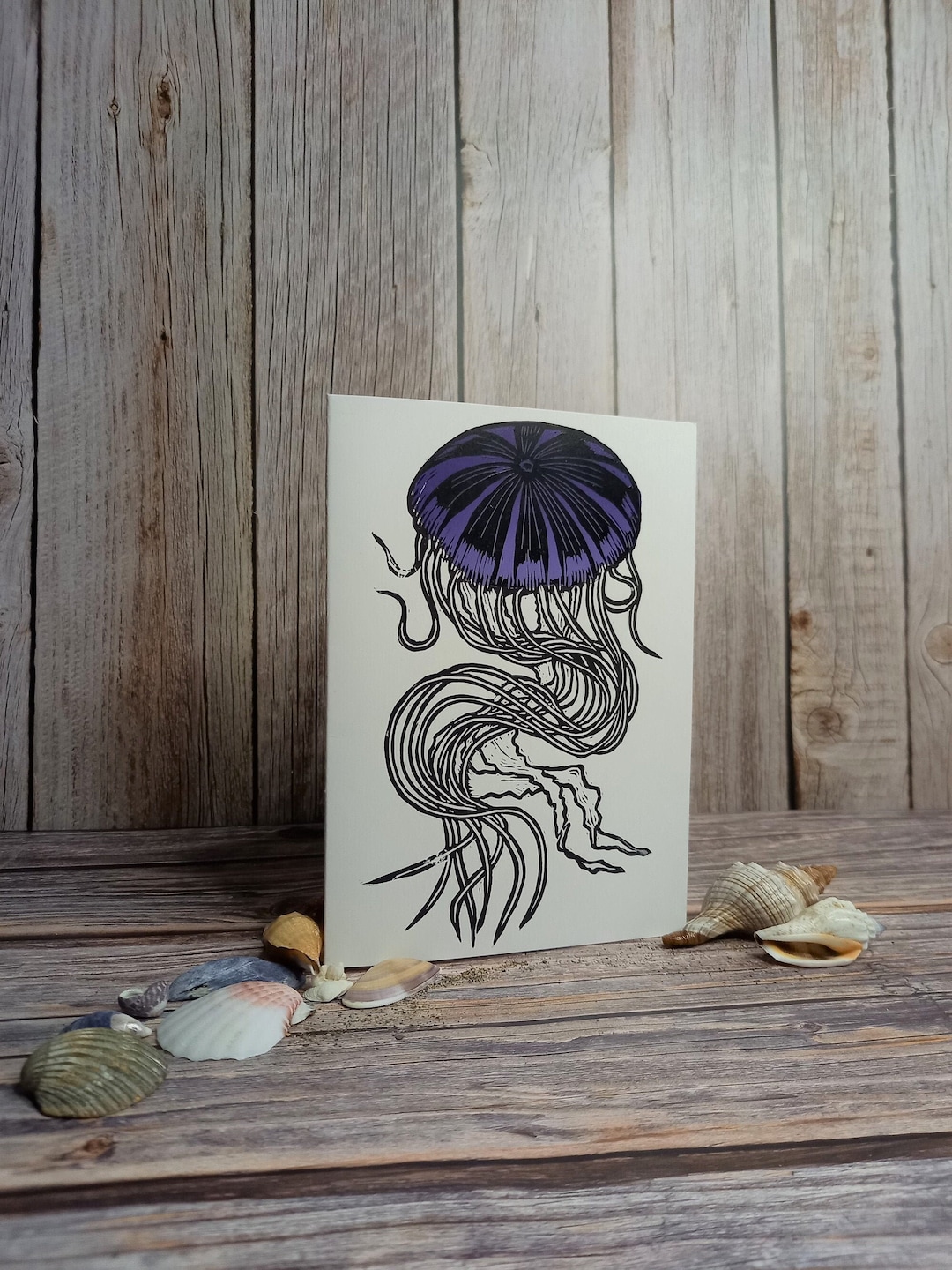 Handmade Jellyfish Card: Fine Art Lino Print on Recycled Card - Etsy