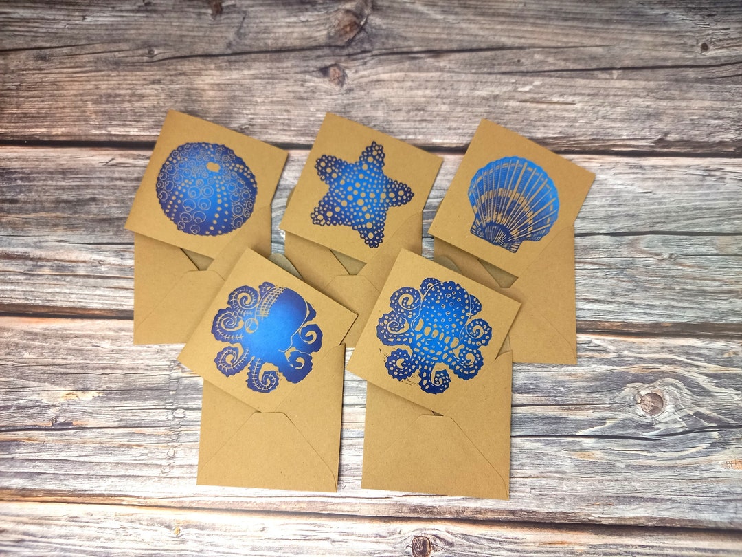 Sea Life Handmade Greetings Card Set: Ocean Theme, Blank Note Cards - Etsy