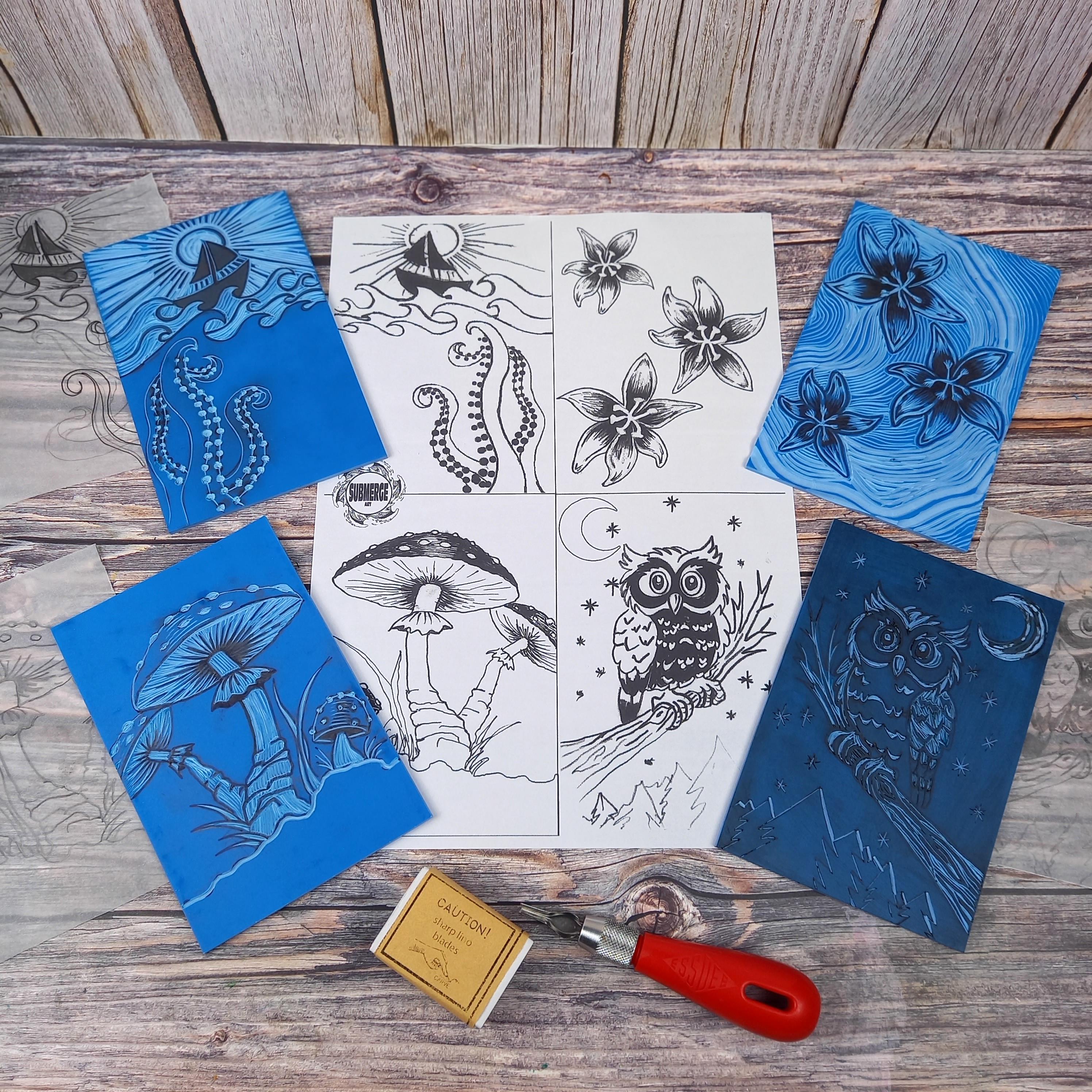 Essentials Lino Printing Craft Kit With Illustrated Guide, Carving ...
