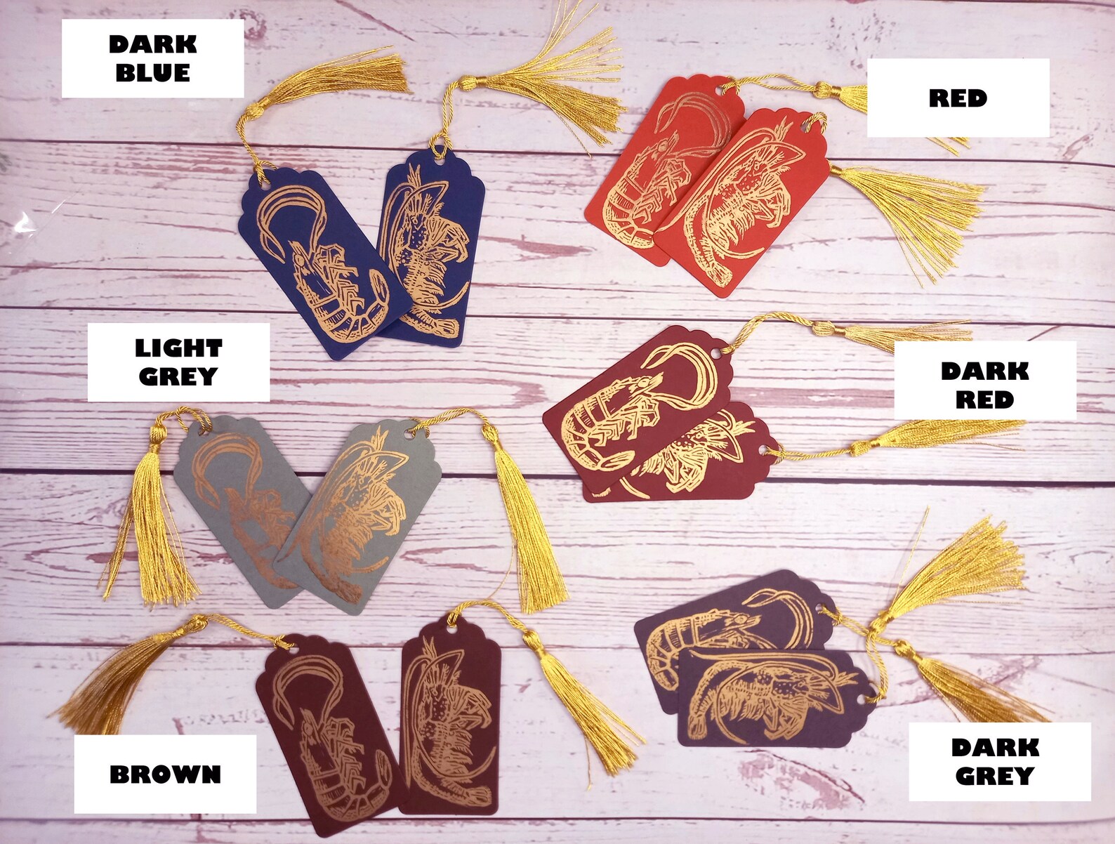 4 Mini Bookmarks/gift Tags of Shrimps and Prawns - 3 Styles Available ...