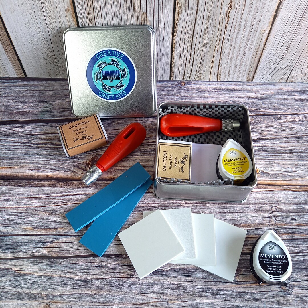 Mini Lino Block Carving Kit With 2 Sets of Tools & Ink Pads in Square ...