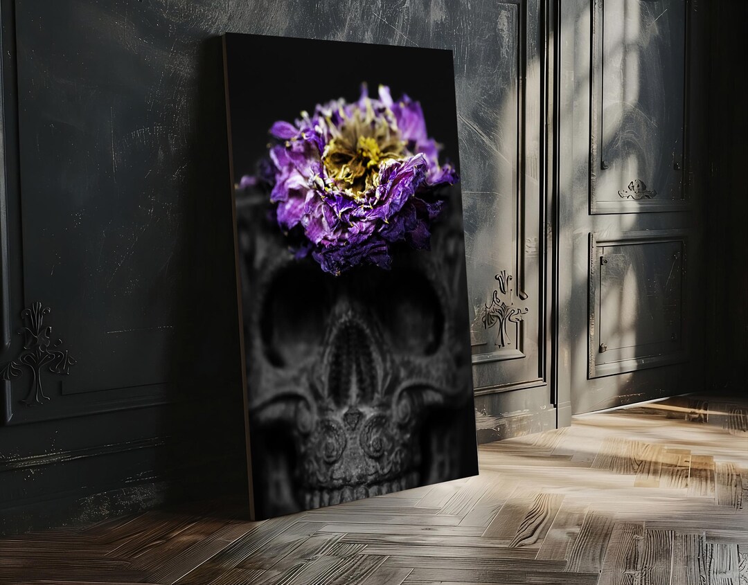Gothic Prints, Gothic Canvas, Skull Print, Dahlia Wall Art, Flower ...