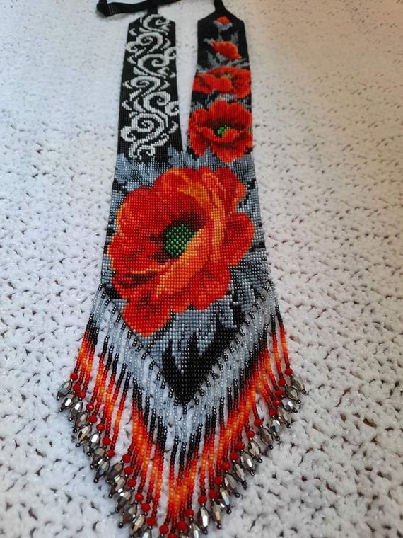 Flower Beaded Necklaceukrainian Gerdan Necklace | Etsy