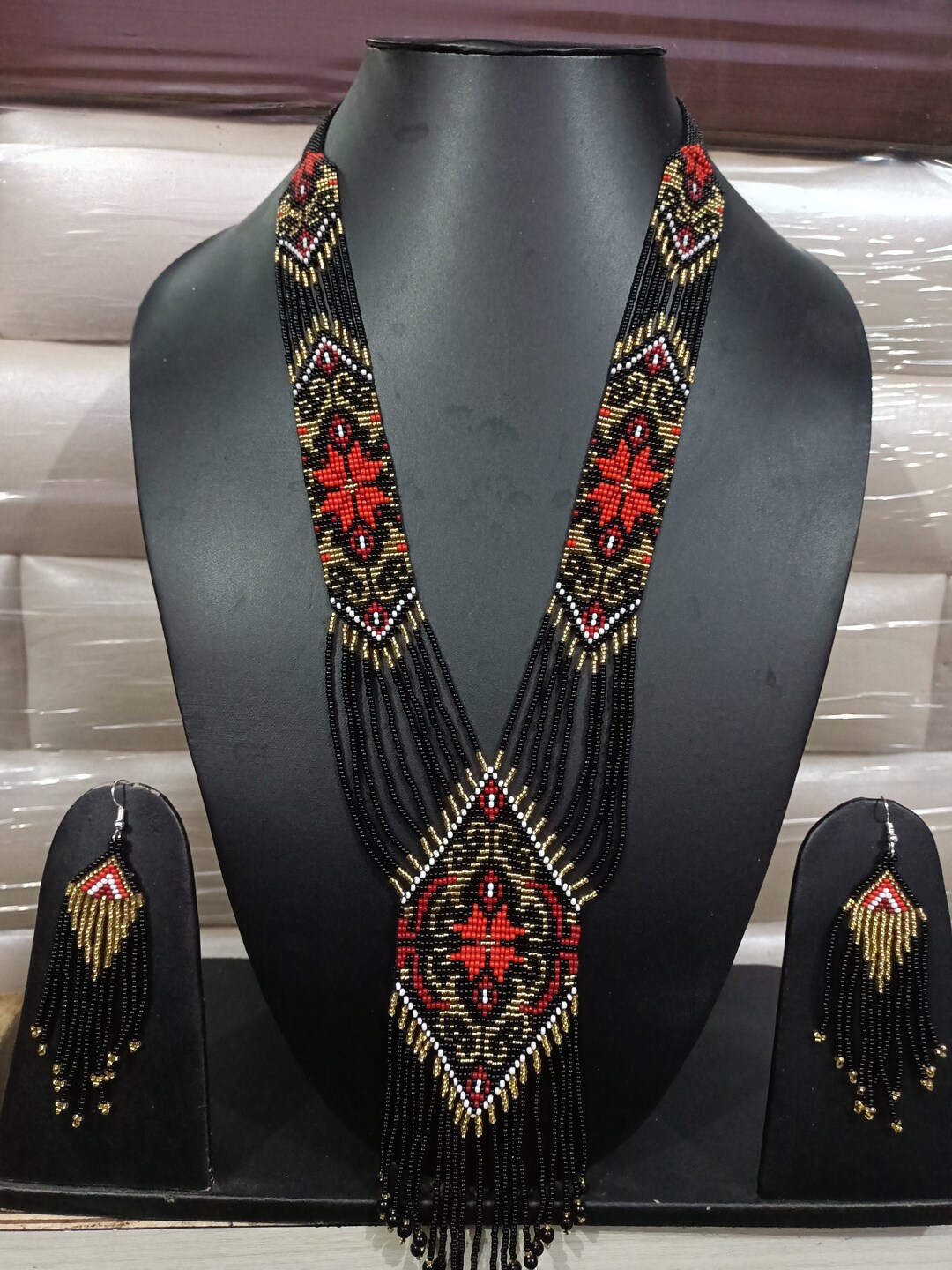 Handmade Beaded Necklace and Earrings Set: Tribal African Jewelry - Etsy
